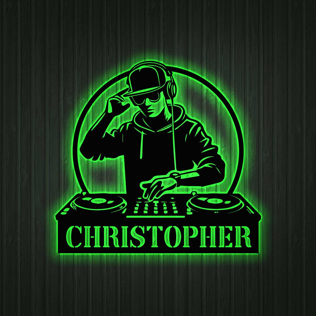 Custom DJ Disc Jockey Music Metal Art Led Light, DJ Name Sign ...