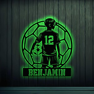 Personalized Soccer Metal Sign With Led Lights, Soccer Player Sign ...