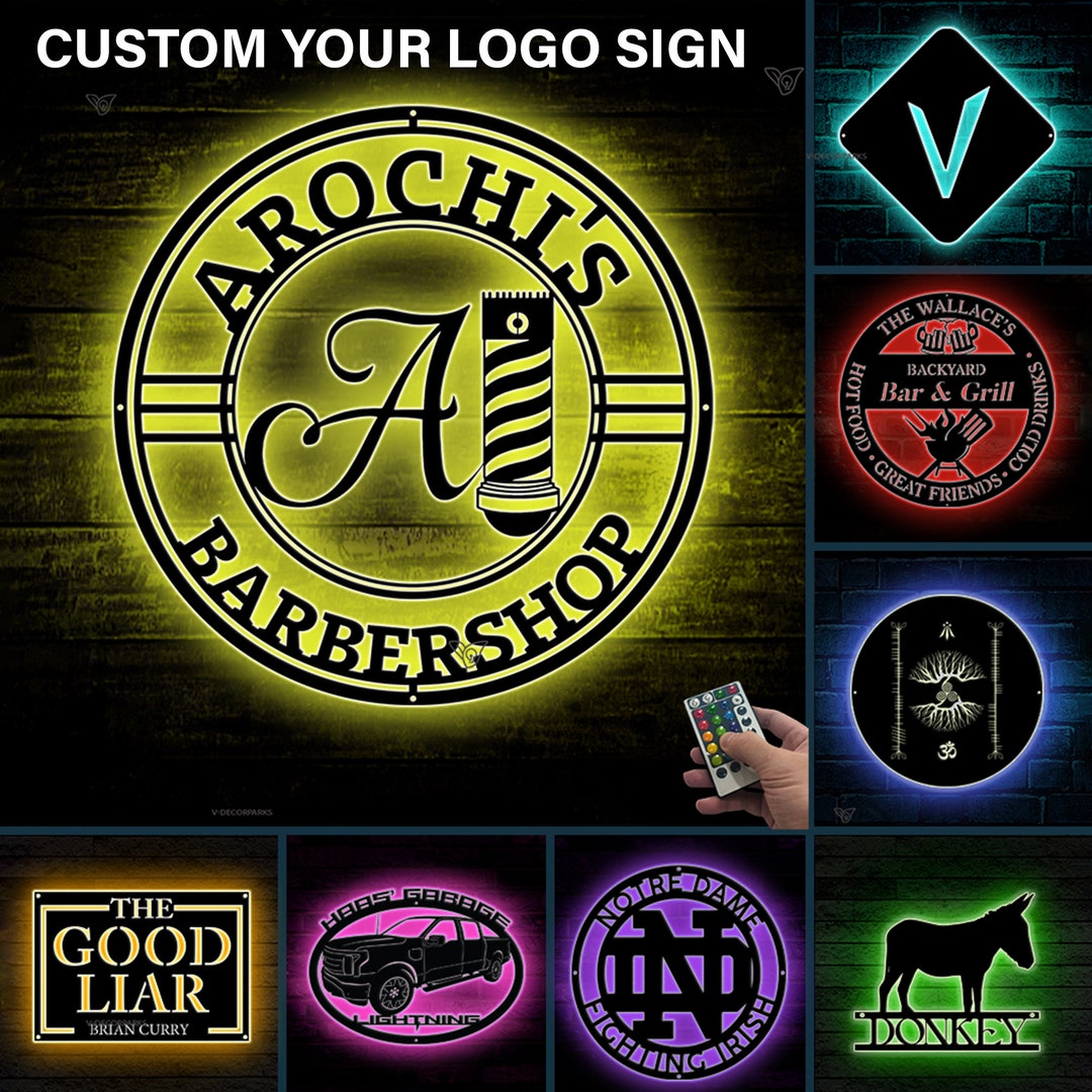 Custom Logo Design Metal Sign With LED Lights, Company Name Sign ...