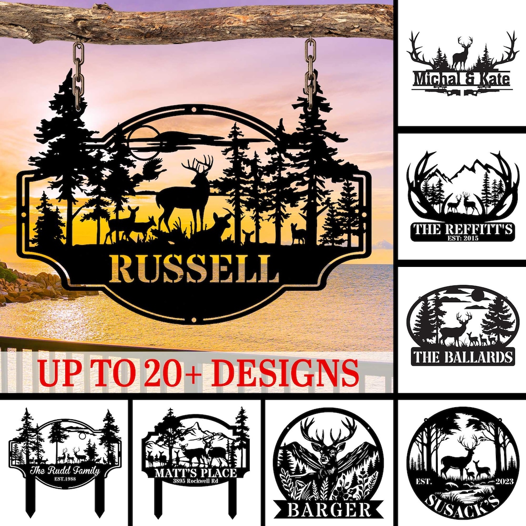 Custom Your Deer Metal Cabin Sign, Deer Scene Metal Wall Art ...