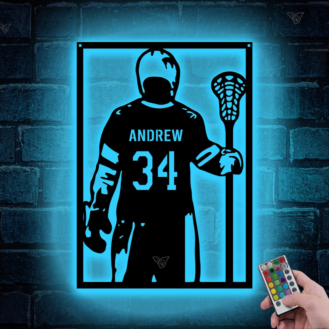 Custom Lacrosse Metal Sign With LED Light, Lacrosse Player Wall Art ...