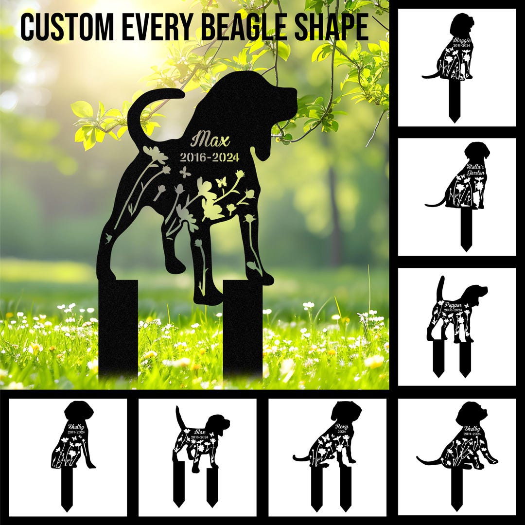 Personalized Beagle Metal Stake, Custom Beagle Shape Memorial Stake ...