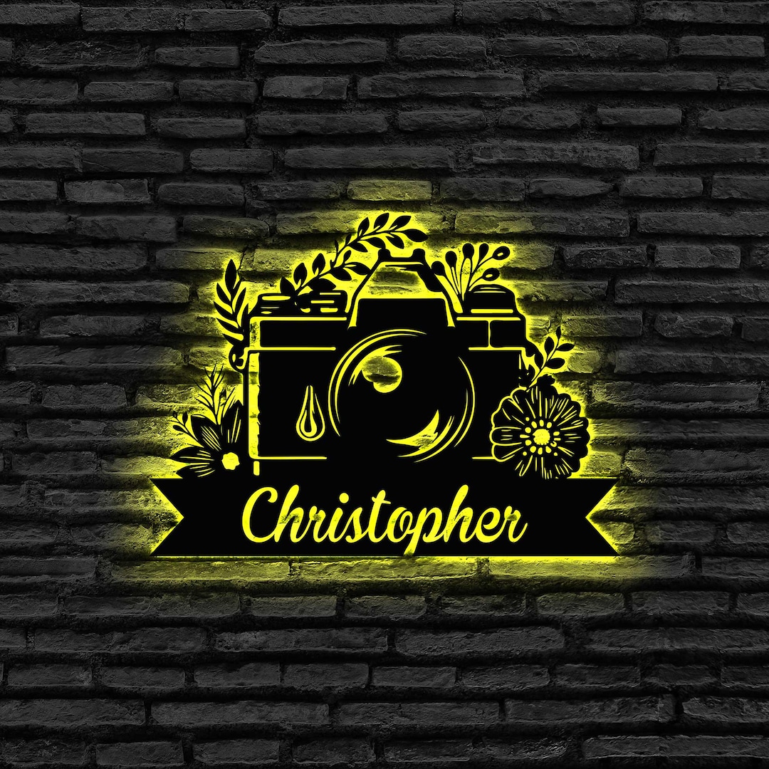 Custom Camera Metal Wall Art With Led Light, Personalized Photographer ...