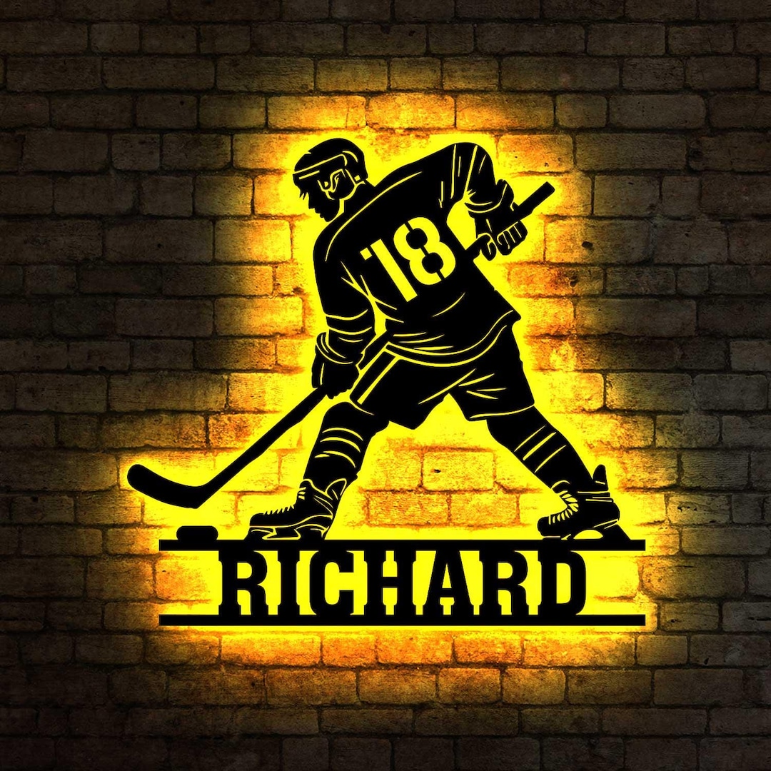 Custom Ice Hocey Metal Sign With Led Lights, Personalized Hockey Player ...
