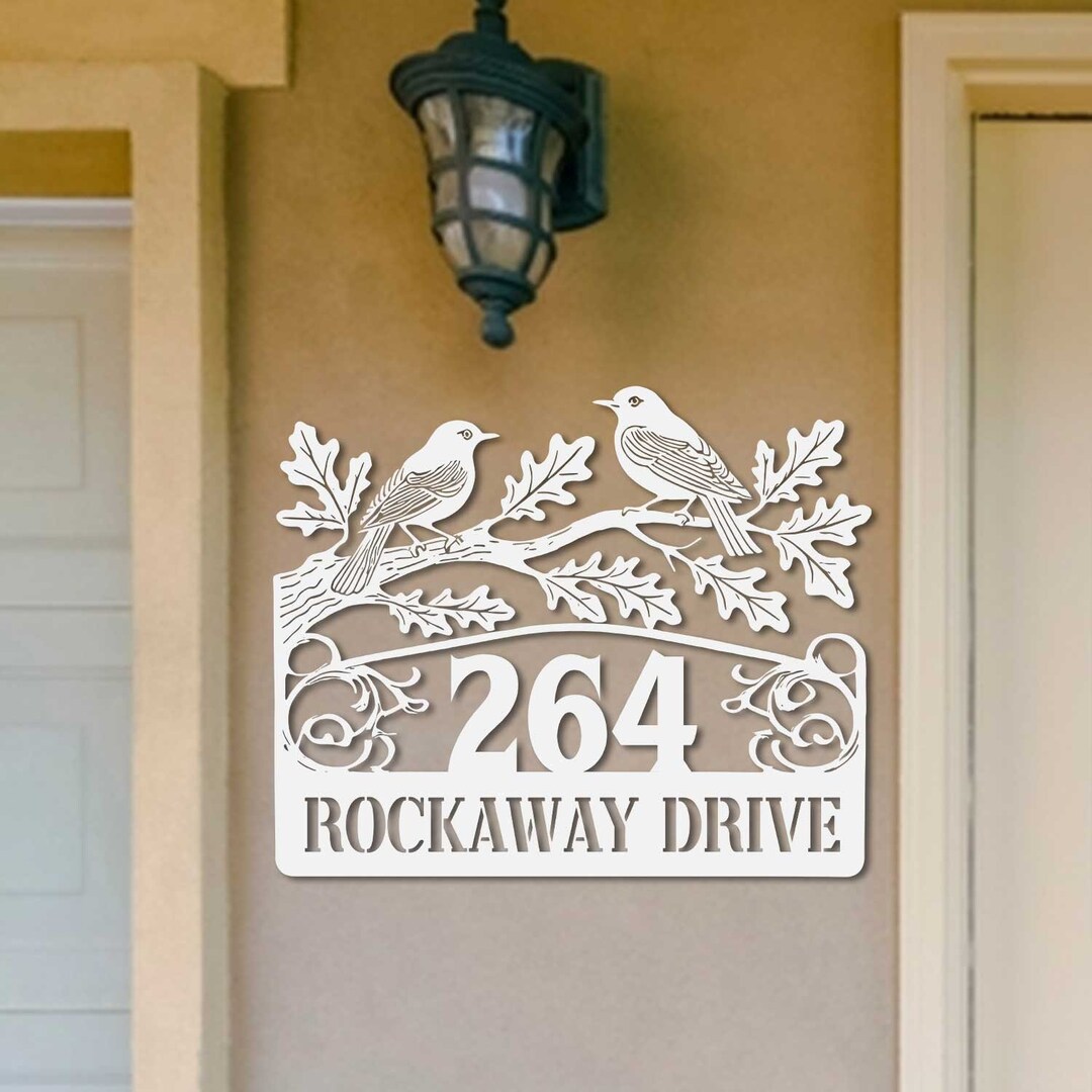 Personalized Bird Oak Tree Address Sign, Address Metal Sign, Birds ...