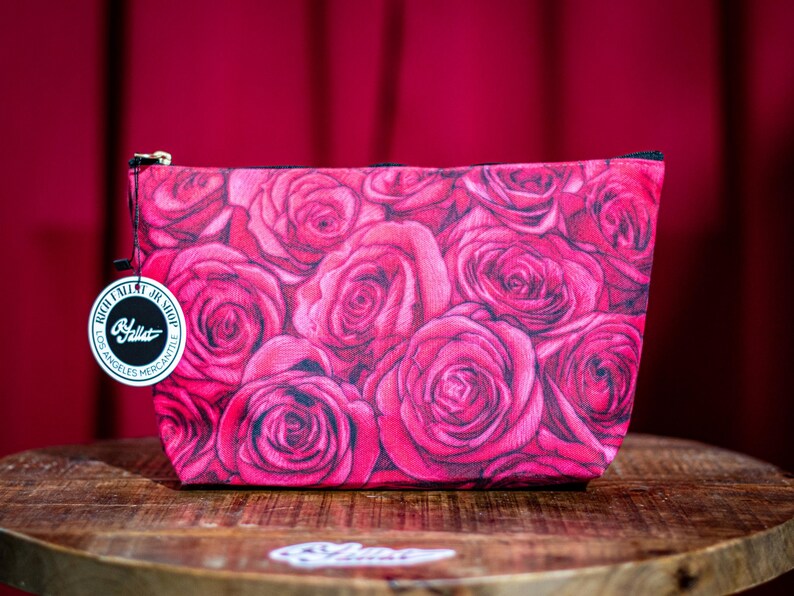 Rose Top Oversized Accessory Pouch W T-bottom | Boho Chic | Botanical ...