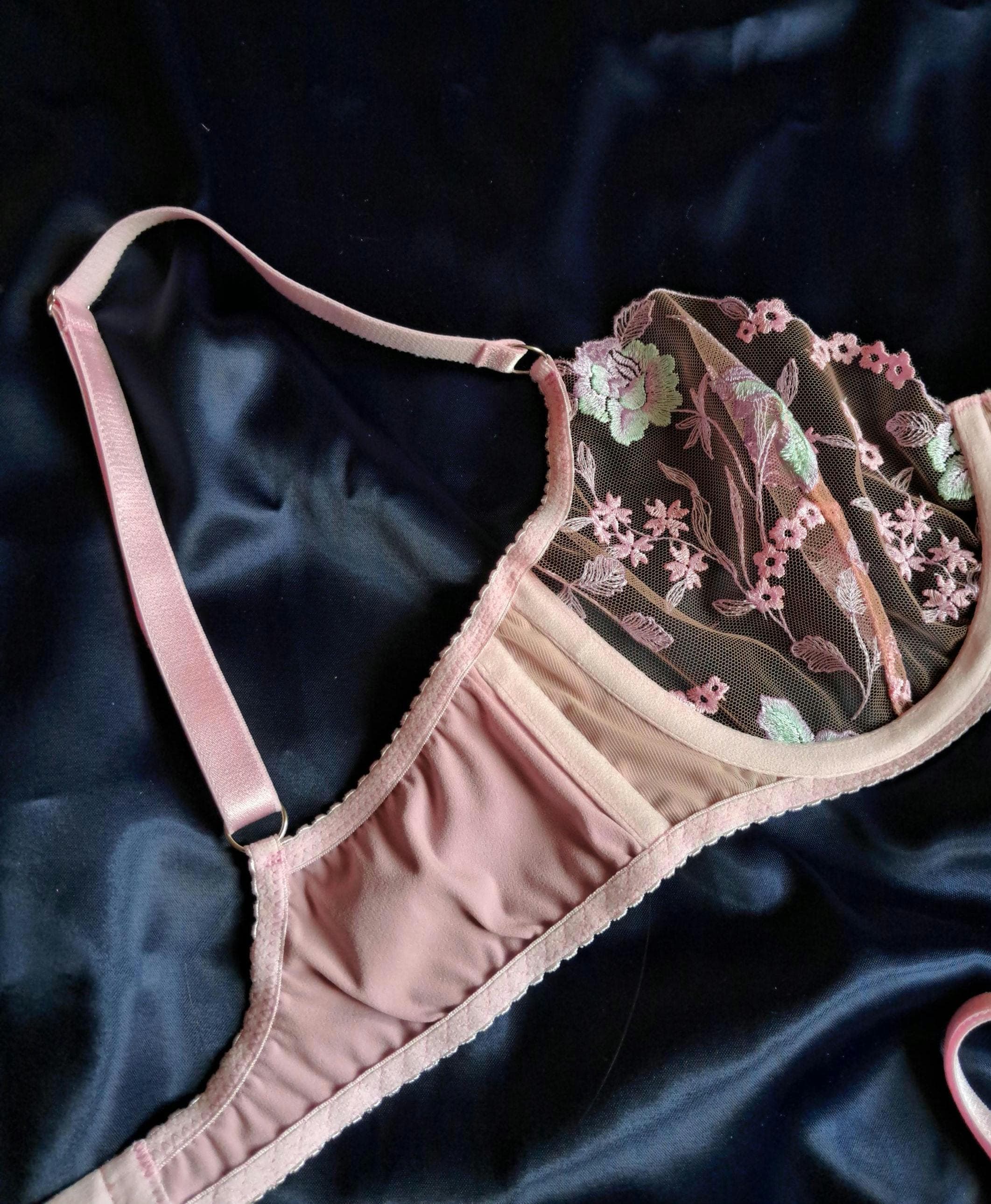 Flower Lingerie Set, Satin Lingerie Set, Pink, Delicate Lingerie ...