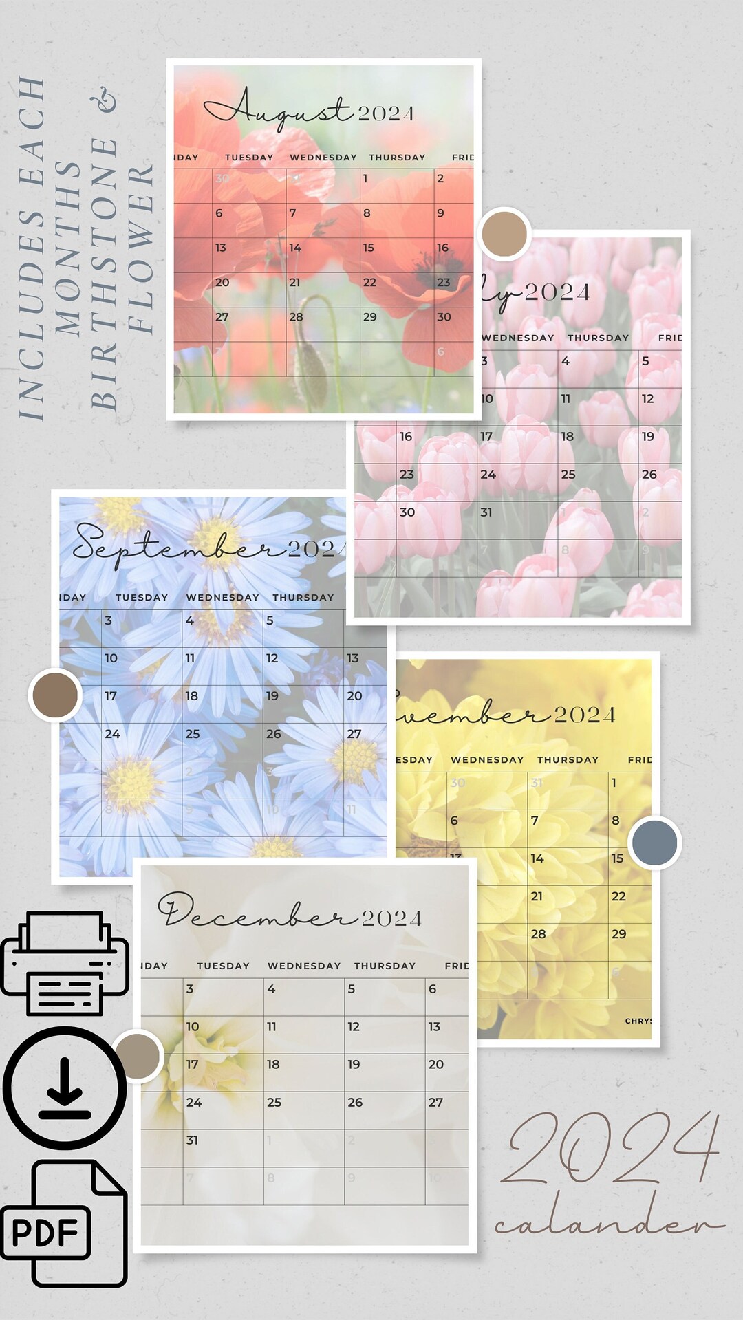 Calendar for 2024 Monthly Landscape Calendar Sunday & Monday S A4 ...