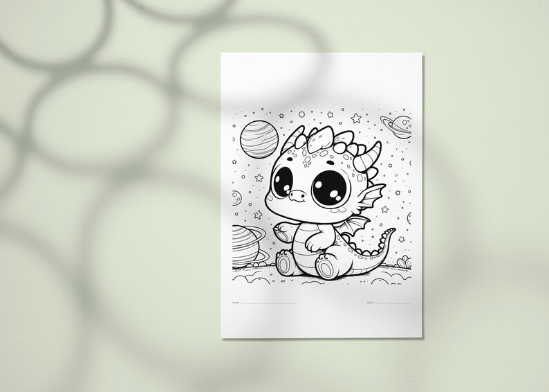 Baby Dragon in Space Coloring Page 1 Personalized With Name and Date ...