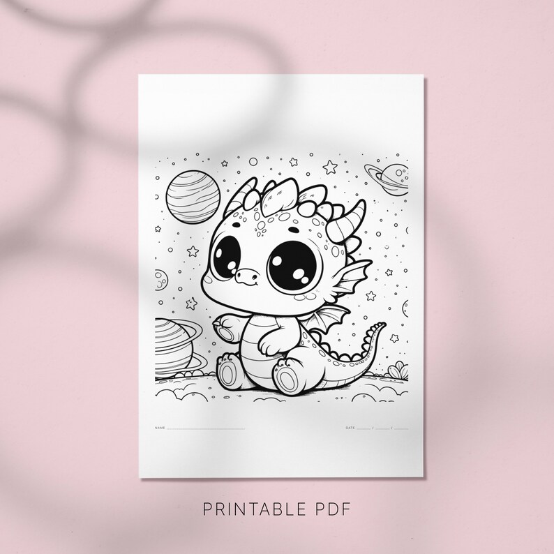 Baby Dragon in Space Coloring Page 1 Personalized With Name and Date ...