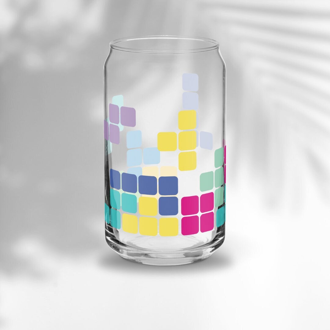 Cute Glass Cup With Colorful Tetris Print Design for Coffee, Tea, and ...