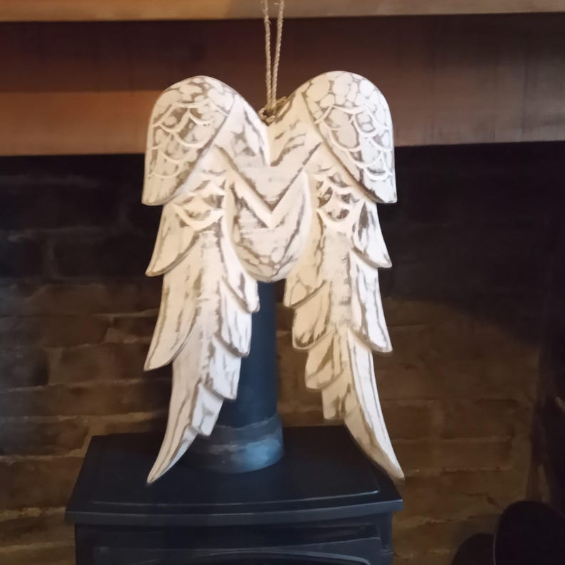 Hand Crafted Angel Wings Vintage Look Distressed White Washed Wall ...