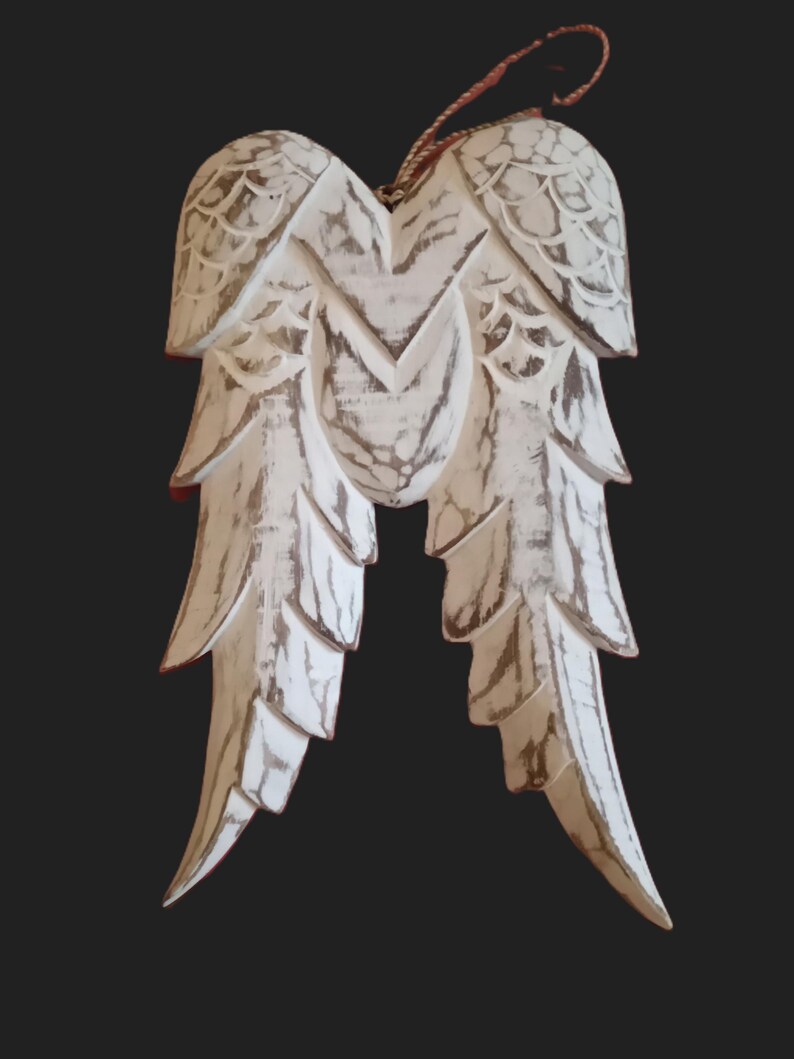Hand Crafted Angel Wings Vintage Look Distressed White Washed Wall ...
