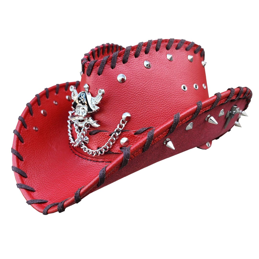 Steampunk Rocker Style Red Leather Hat - Etsy