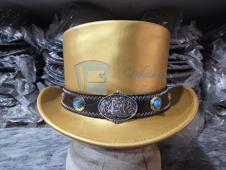 Gold Steampunk Western Victorian Topper With Turquoise Conchos Top Hat ...