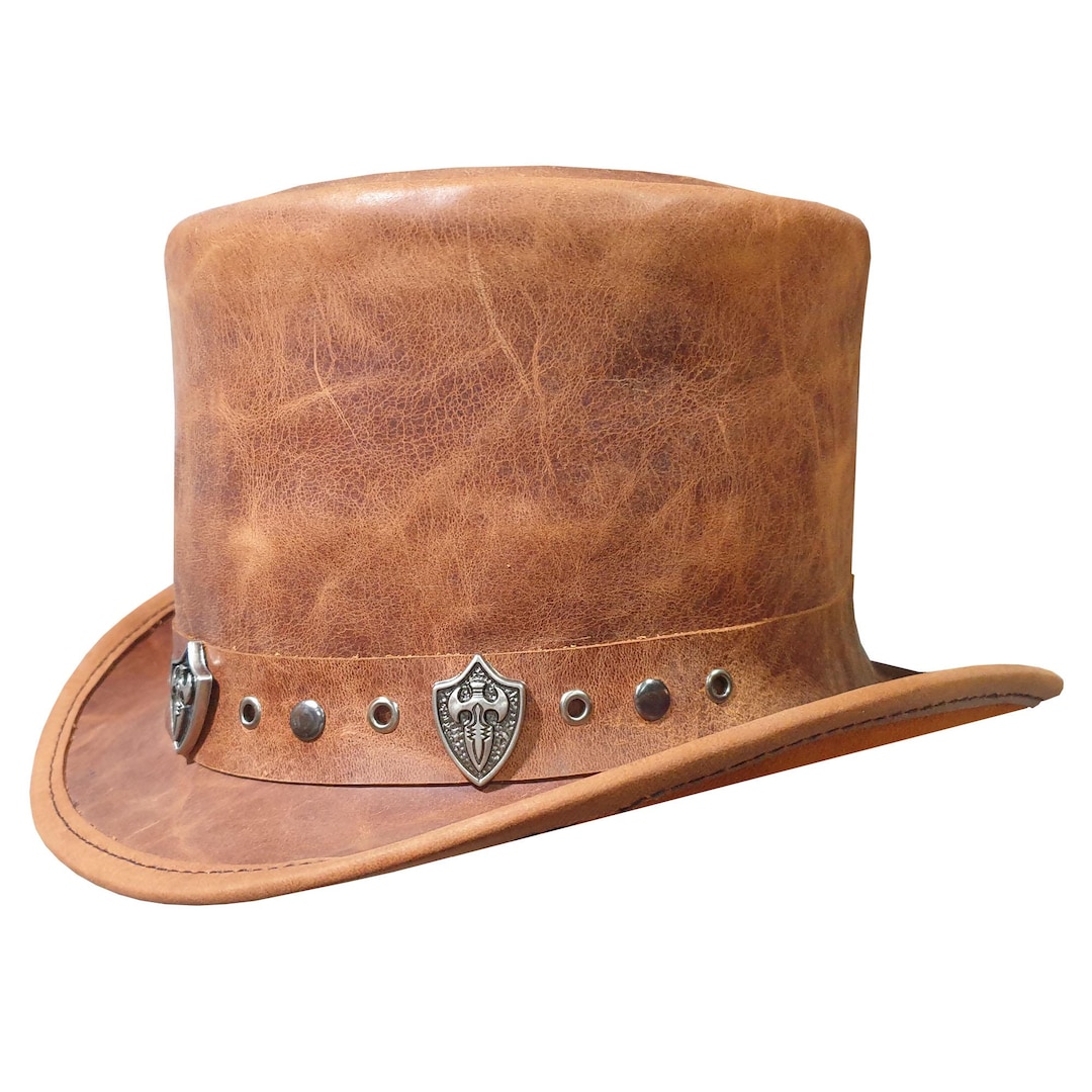 Trio Sheild Rivet Band Leather Top Hat - Etsy