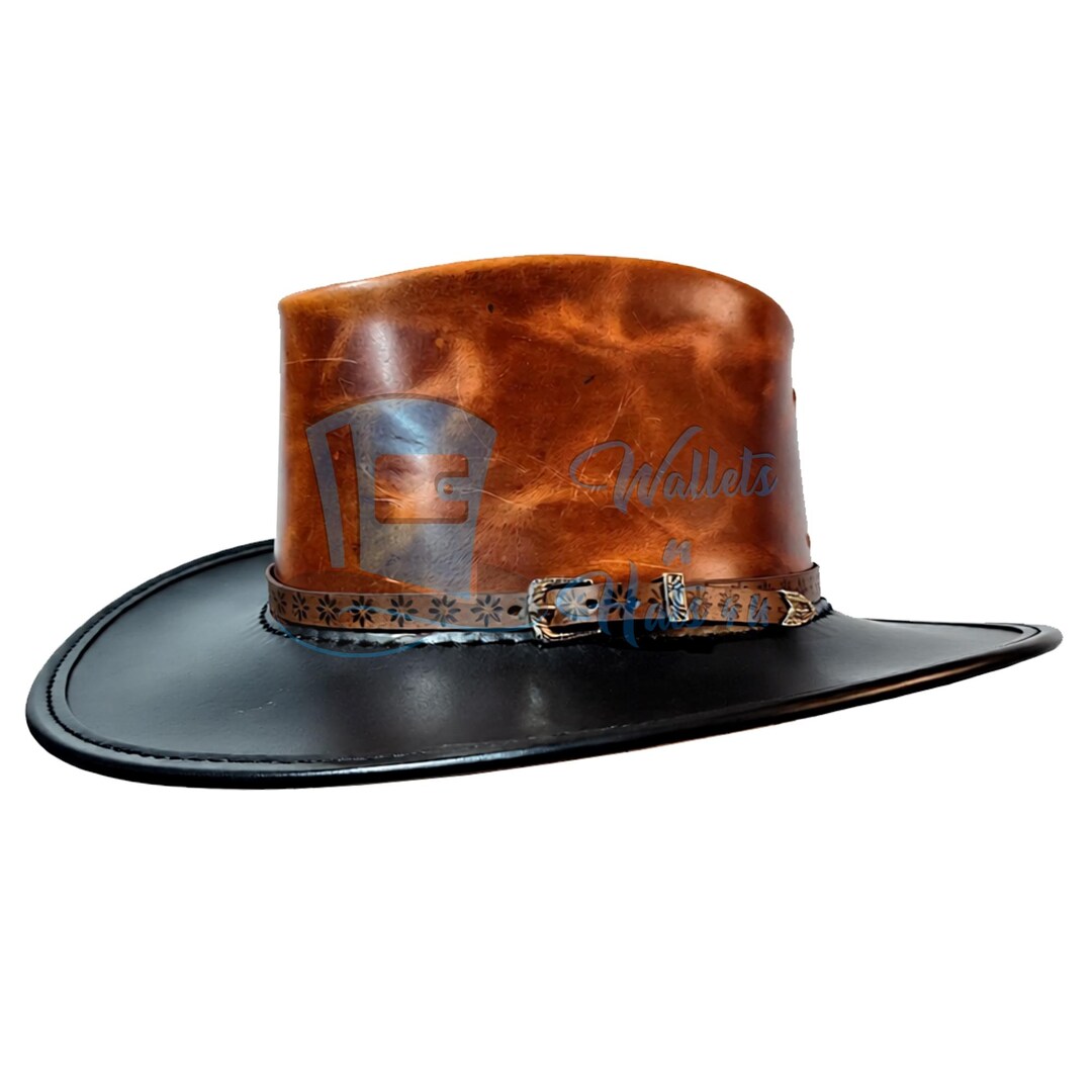 Western Outback Handmade Distressed Leather Fedora Cowboy Hat - Etsy