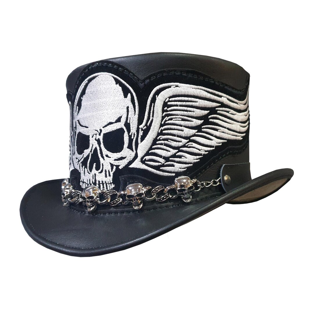 Gothic Steampunk Winged Skull Leather Top Hat - Etsy