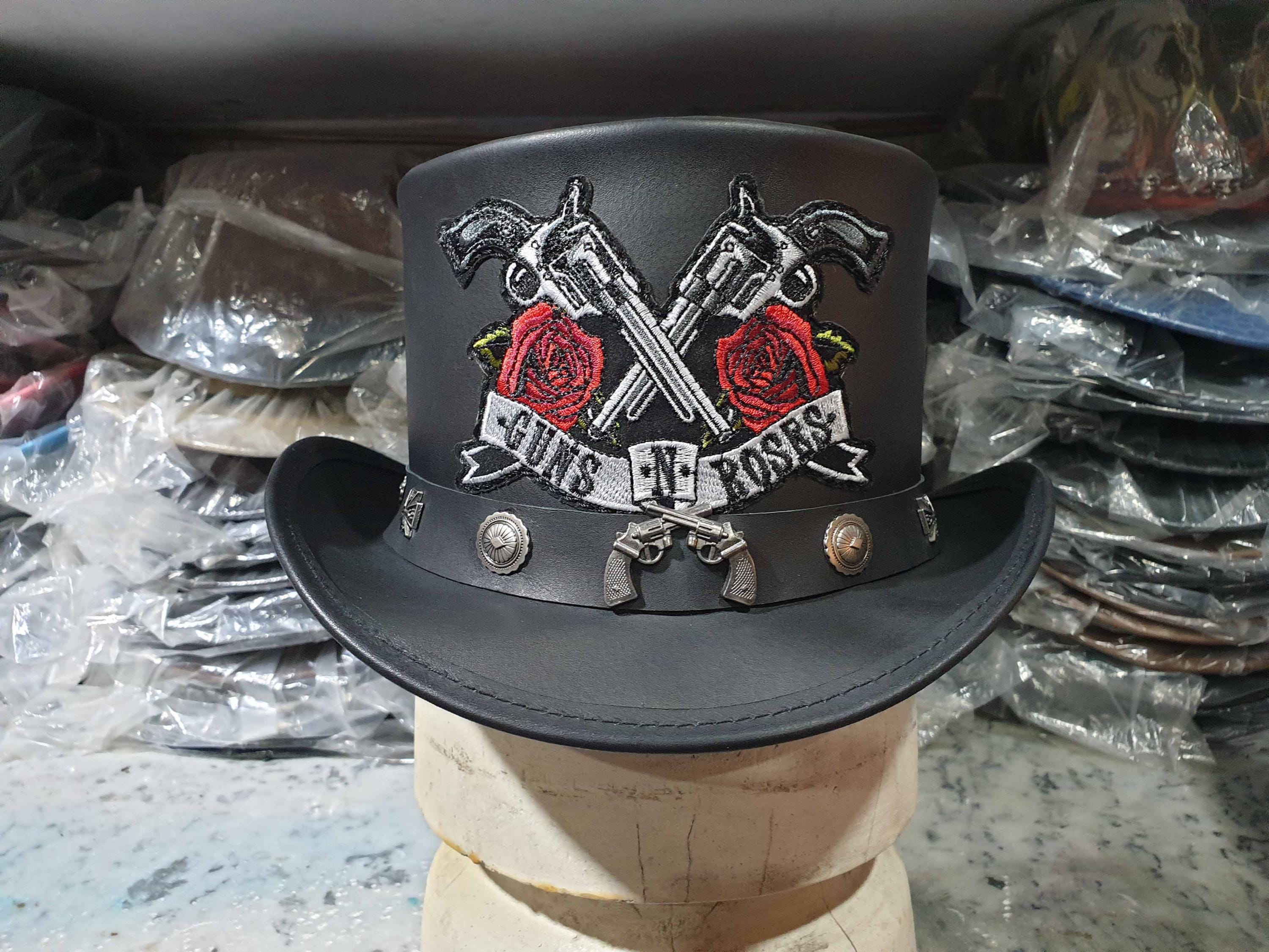 Gun and Rose Voodoo Hatter Leather Top Hat - Etsy