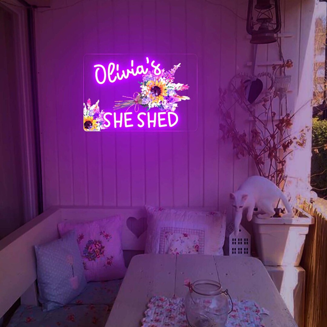 Personalized Outdoor She Shed Neon Sign, Outdoor Floral Bouquet Custom ...