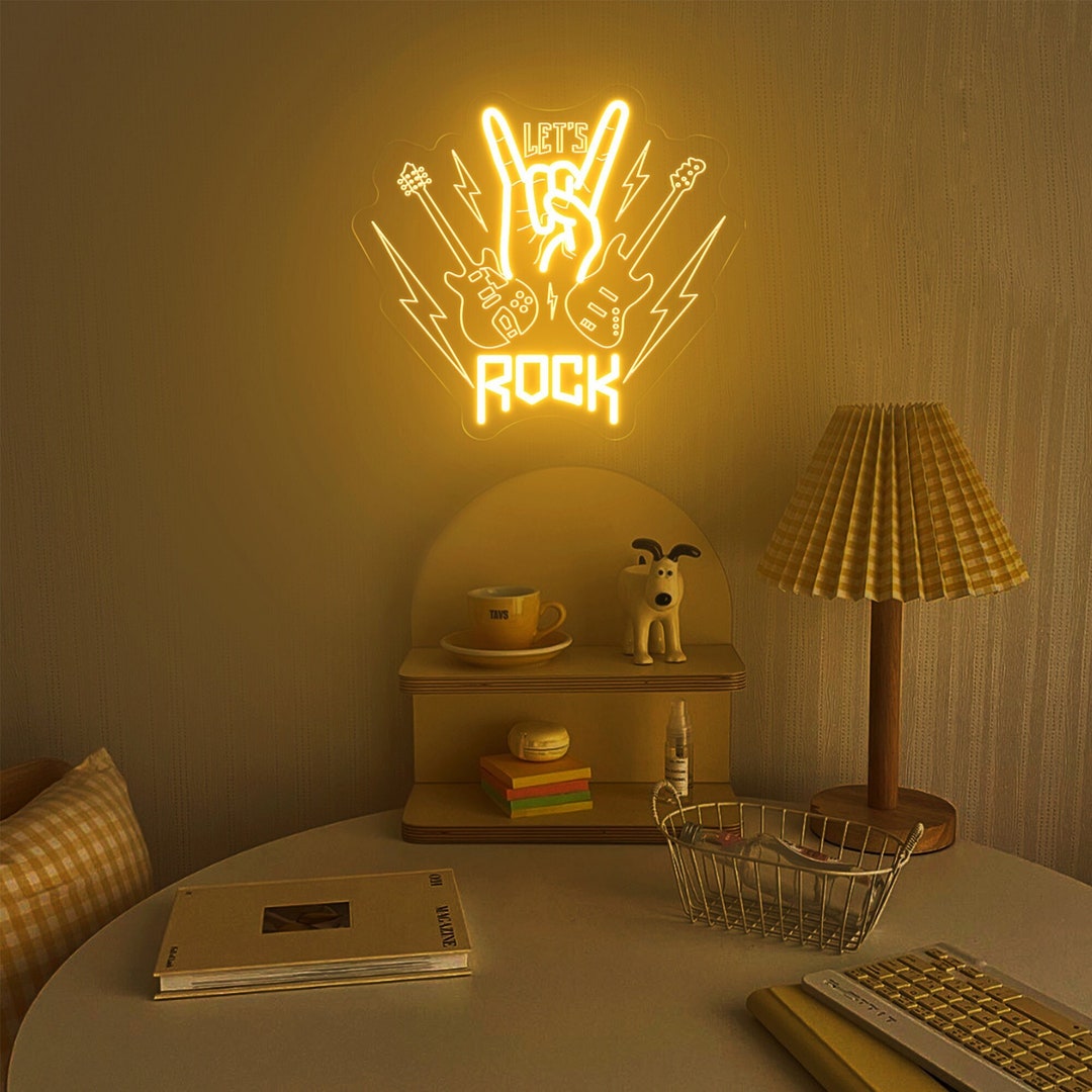 Let's Rock Neon Sign, Band Custom Neon Light, Rock and Roll Led Light ...