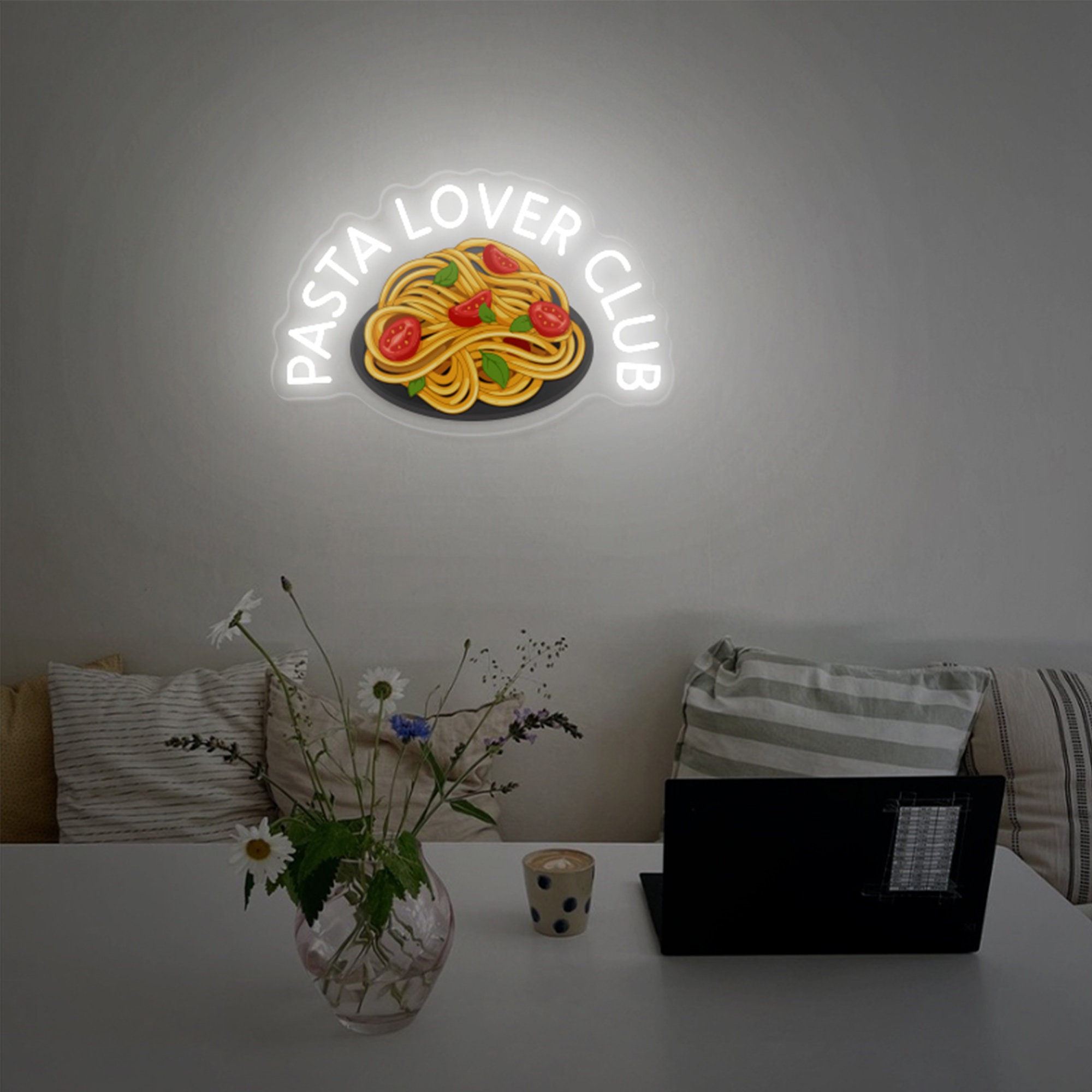 Pasta Lover Club Neon Sign, Spaghetti Led Light, Kitchen Foodie Wall ...
