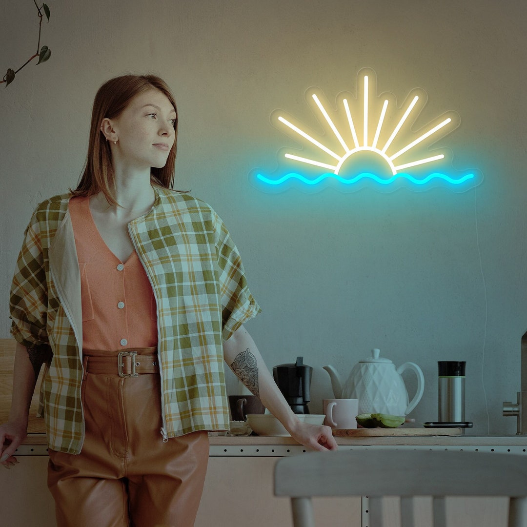 Sun and Wave Neon Sign, Sunburst Led Light, Sunrise Wall Decor, Kids ...