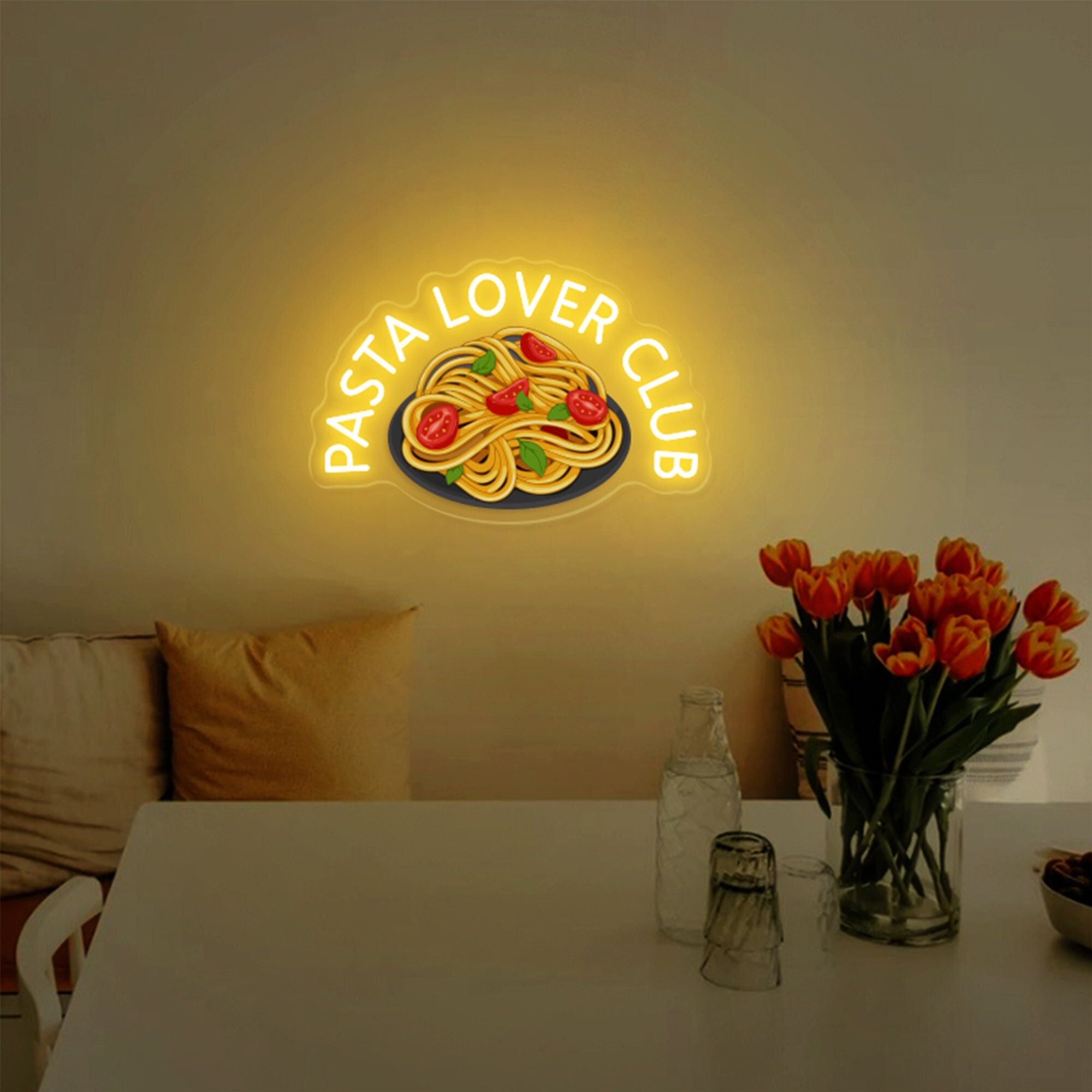 Pasta Lover Club Neon Sign, Spaghetti Led Light, Kitchen Foodie Wall ...