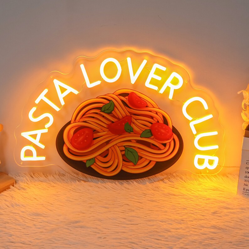Pasta Lover Club Neon Sign, Spaghetti Led Light, Kitchen Foodie Wall ...