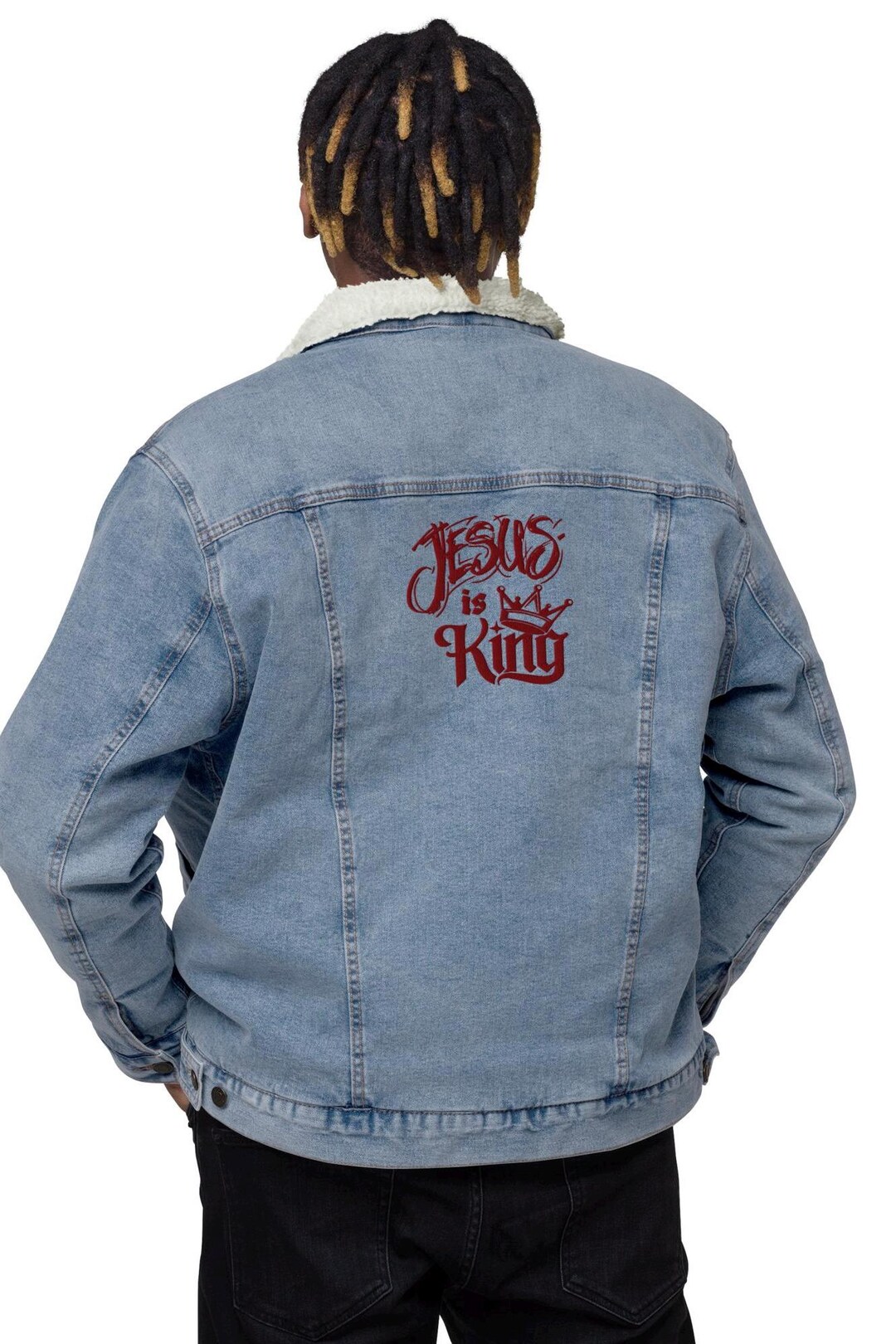 Jesus is King Denim Embroidered Sherpa Jacket, Christmas Jacket, Denim ...