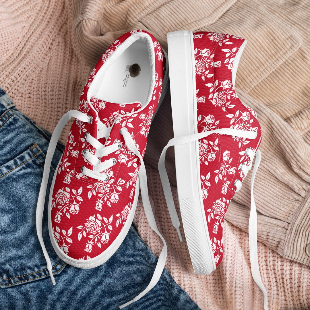 Red Roses on Canvas Tennis Shoes Canvas Sneakers Womens Lace-up Canvas ...