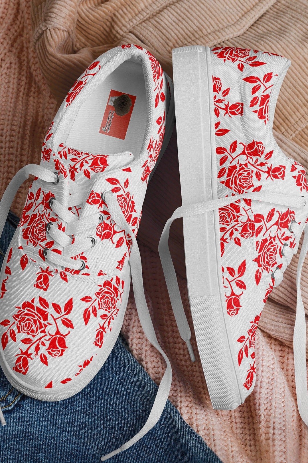 Red Roses Canvas Sneakers Rose Canvas Sneakers Womens Lace-up Canvas ...