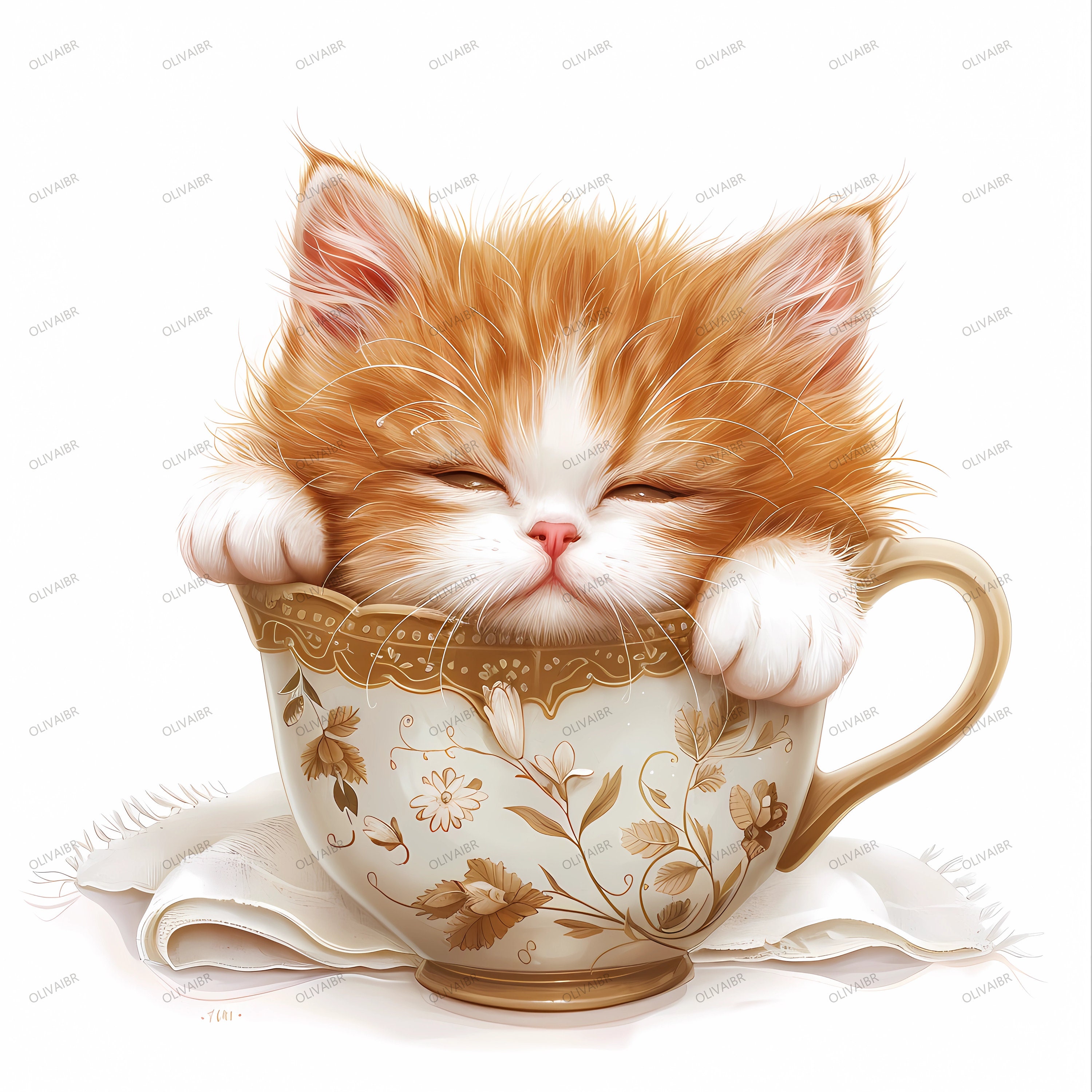 Teacup Cat PNG, Cute Kitten, Watercolor Kitten, Teacup Cat Cutout ...