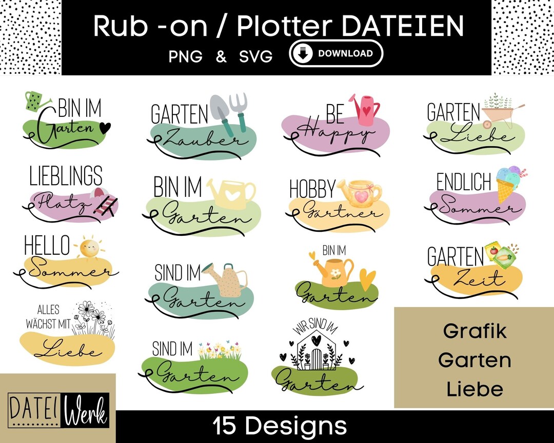 Garden Plotter File Set SVG & PNG | Garden Love Rub-on Files | Spring ...