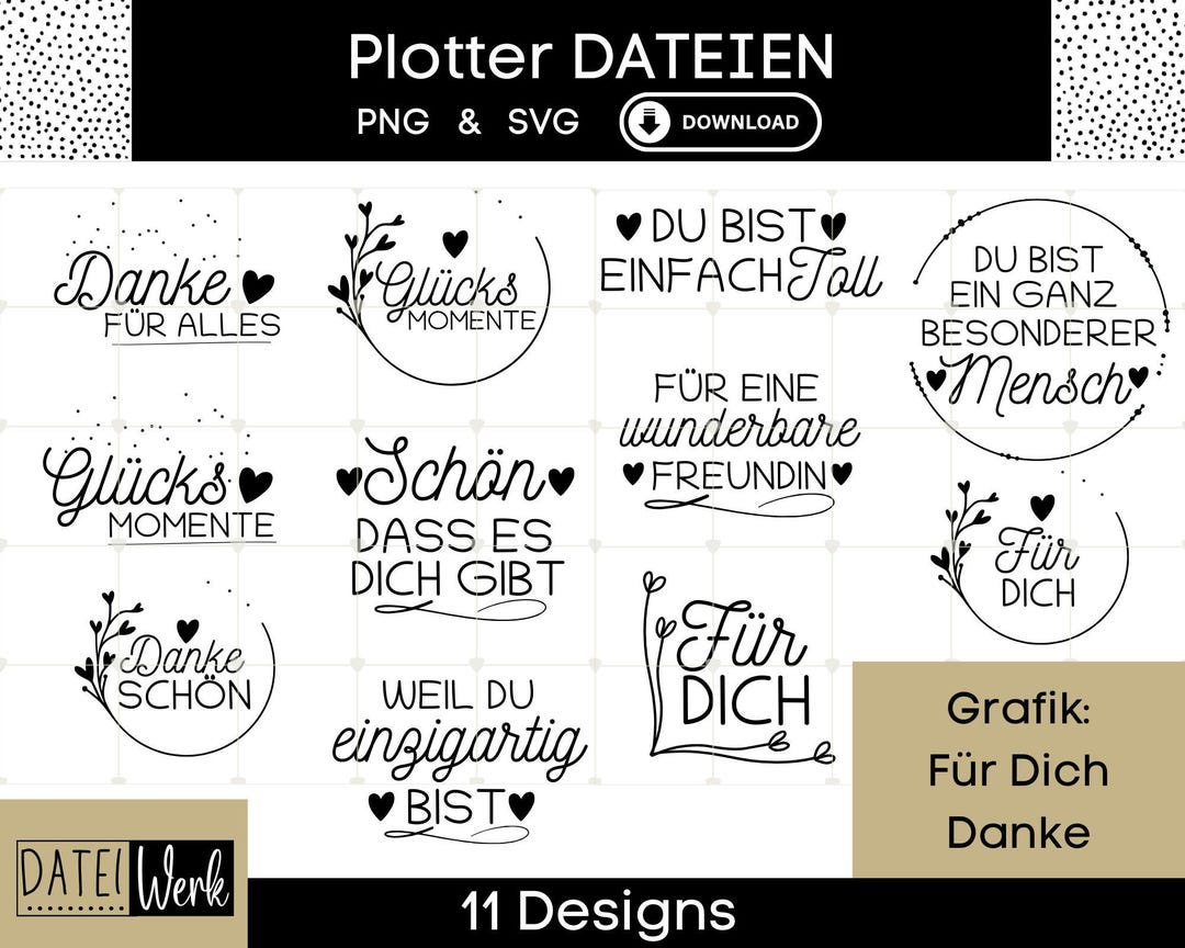 German Sayings Thank You Best Friend Graphic SVG PNG Bundle, Plotter ...