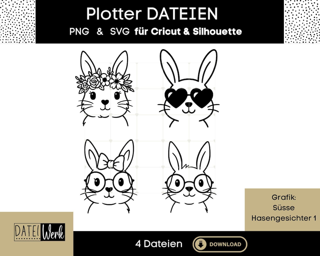 Bunny Plotter File Set SVG PNG | Cute Bunny Faces | Easter Bunny ...