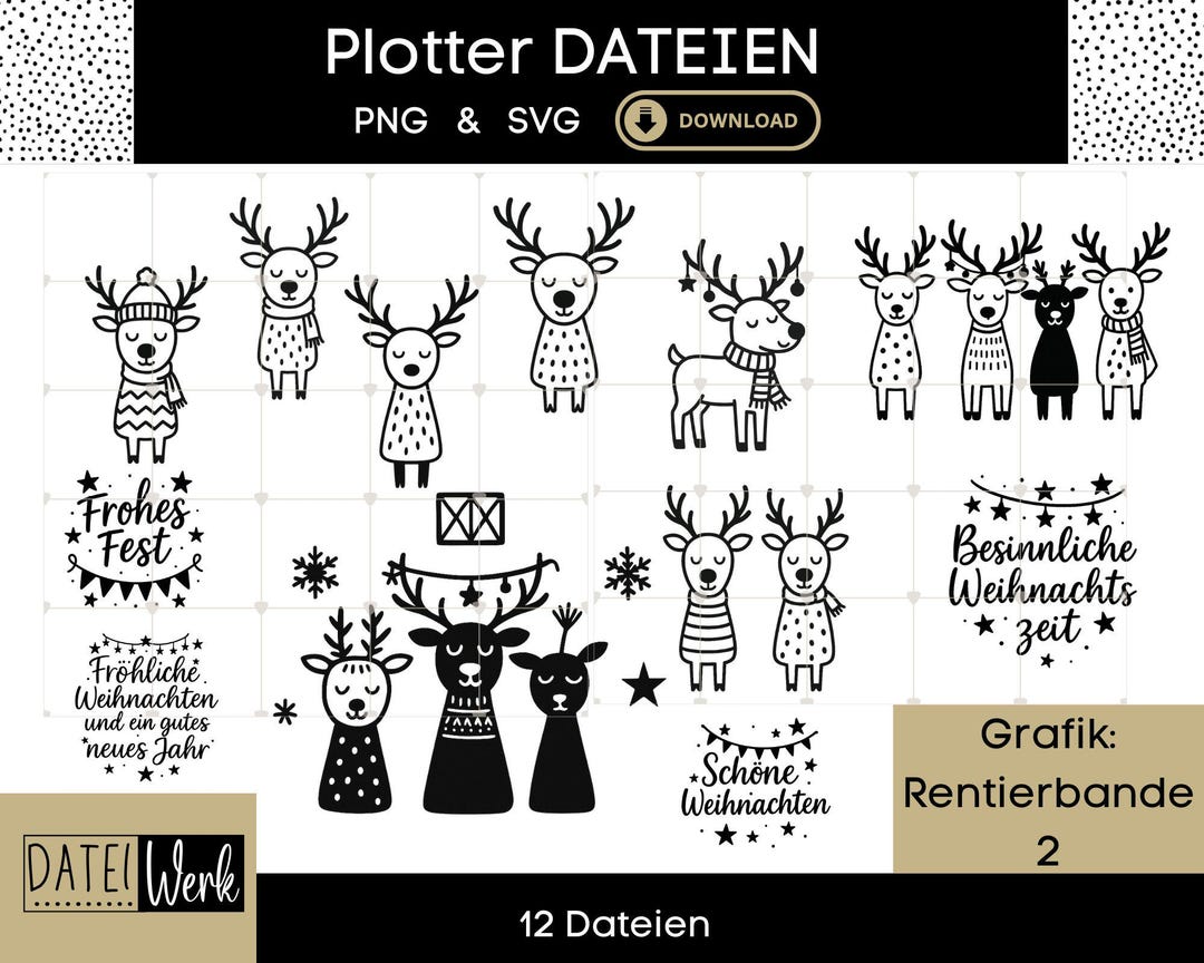 Reindeer Plotter File Set • Reindeer Gang 2 • Christmas SVG PNG ...