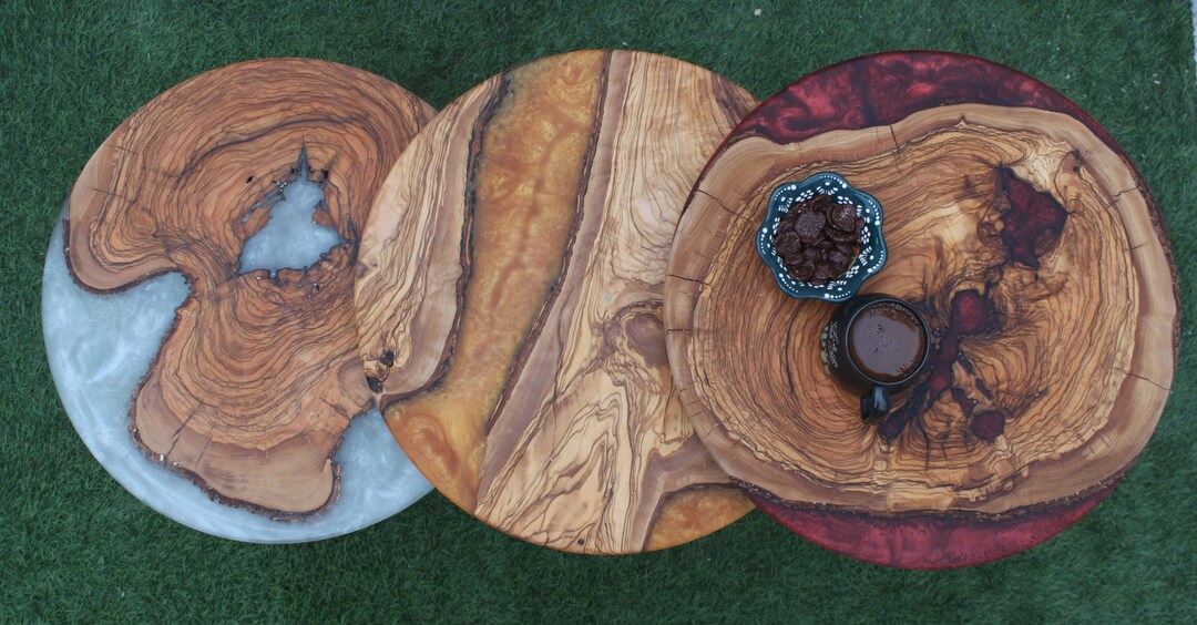 Elegant Epoxy Coffee Table Set: Handcrafted Wood & Resin, Nesting ...