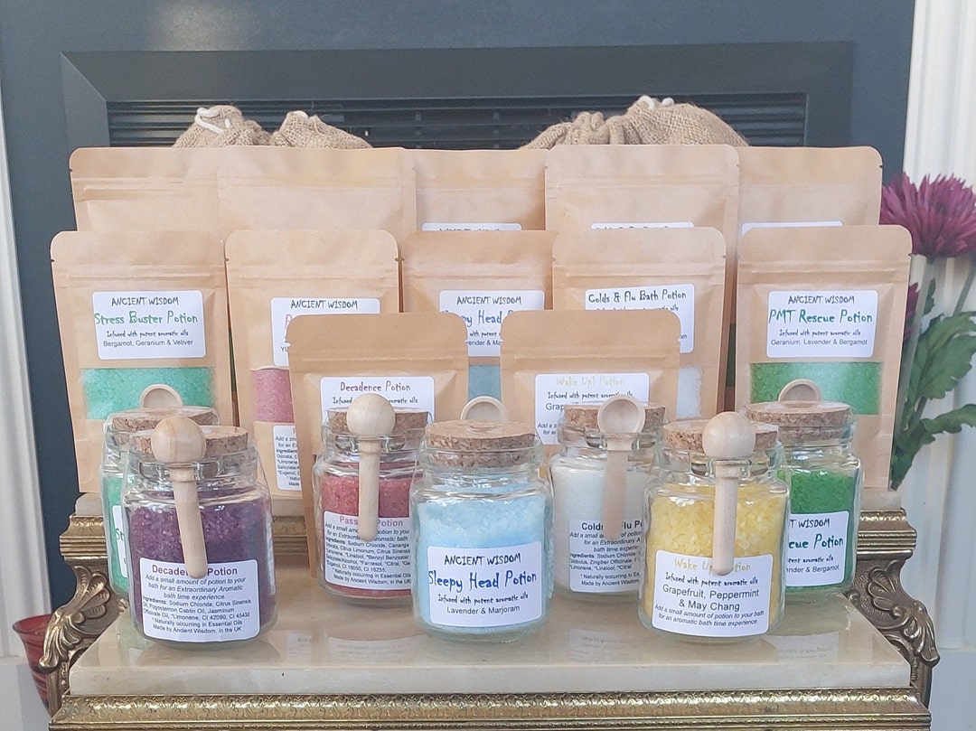 Bath Salt, Ancient Wisdom Bath Potion, Refil Pouch, Small Pouch,glass ...