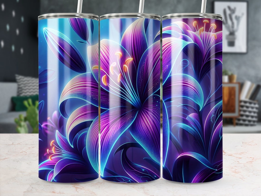 Neon Lily Tumbler Wrap: Blue & Purple Floral Design (digital Download ...