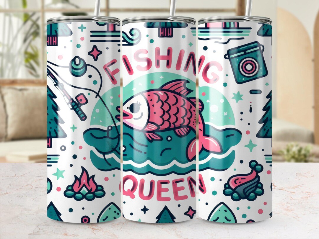Fishing Queen Tumbler Wrap Design, Fishing Queen Sublimation PNG, 20oz ...