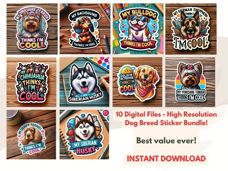 Dog Breed Sticker Pack, Cute Cartoon Canine Illustrations, Digital ...