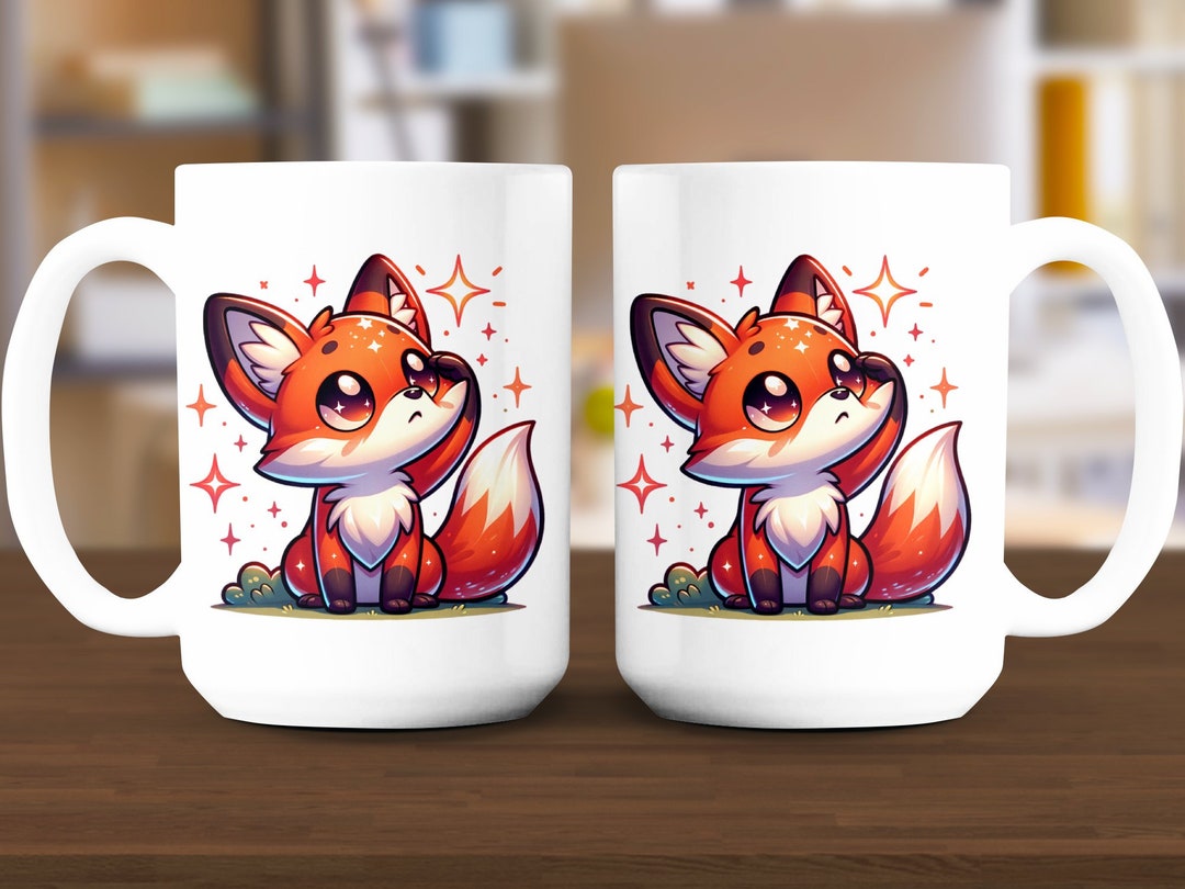 Cute Cartoon Fox Mug, Sparkling Stars, Animal Lover Gift - Etsy