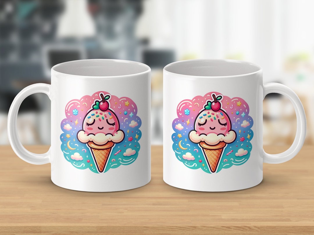 Kawaii Ice Cream Cone Mug, Cute Pastel Dessert Coffee Cup, Adorable ...