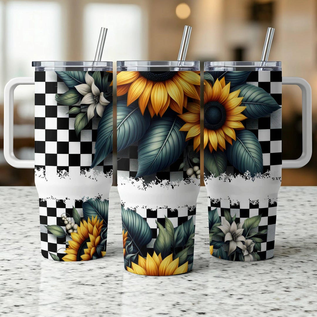 Sunflower Tumbler Wrap 40oz: Checkerboard PNG (digital Download) - Etsy