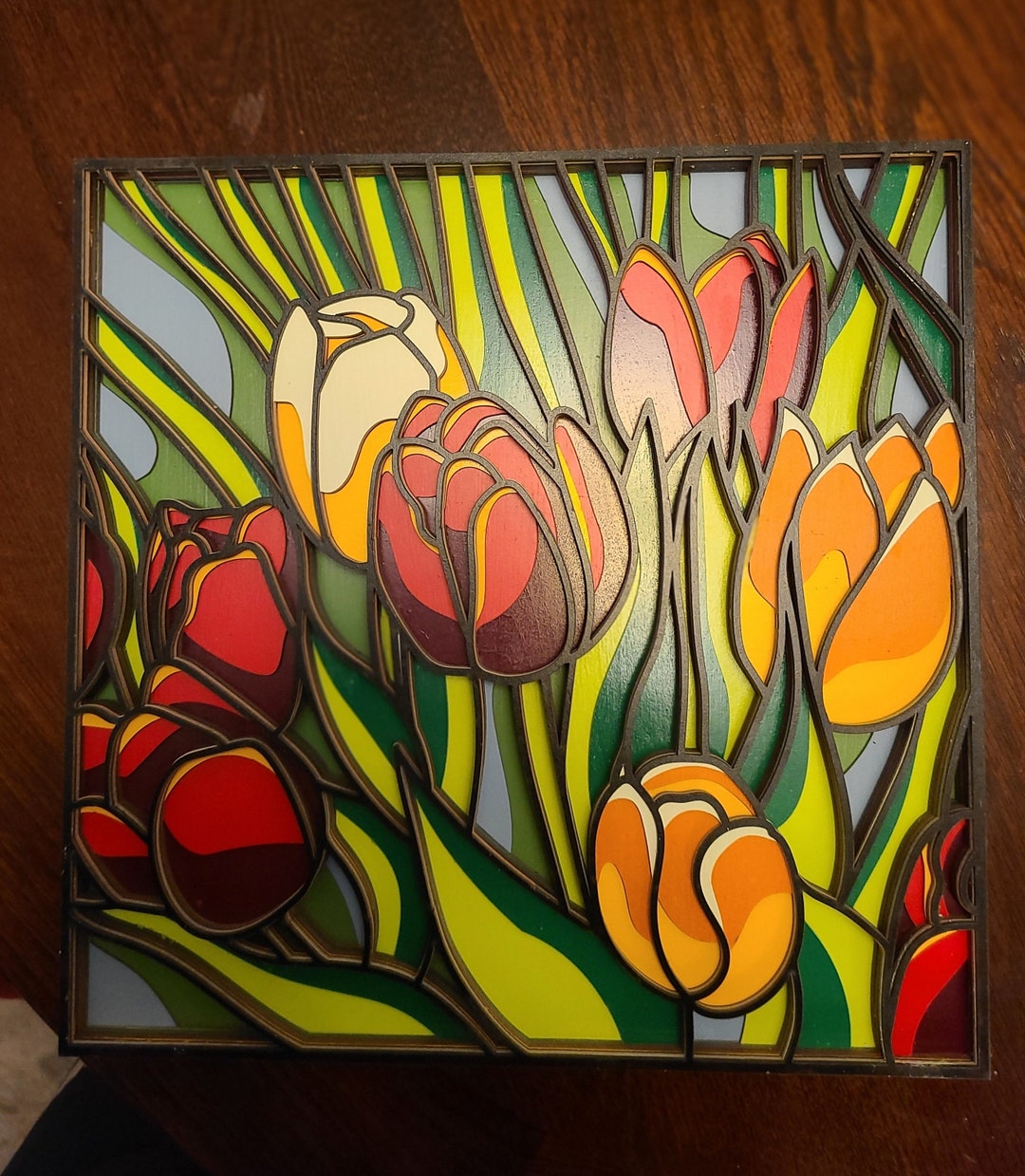 Wood Wall Art-tulips Bursting Into Spring. 10 Hand Painted Layers. - Etsy