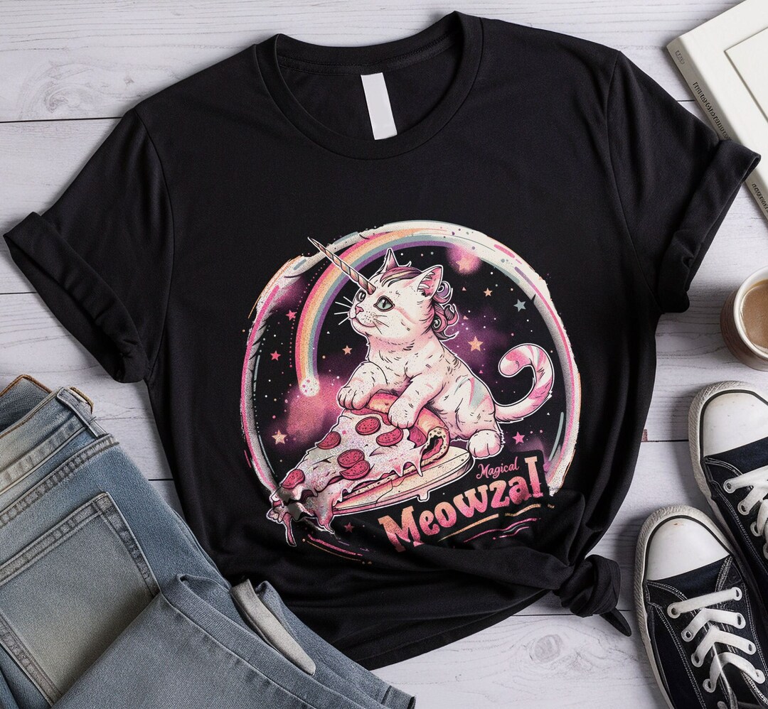 Magical Cat Shirt, Pizza Cat Shirt, Funny Cat Tee, Unicorn Tee, Cat ...