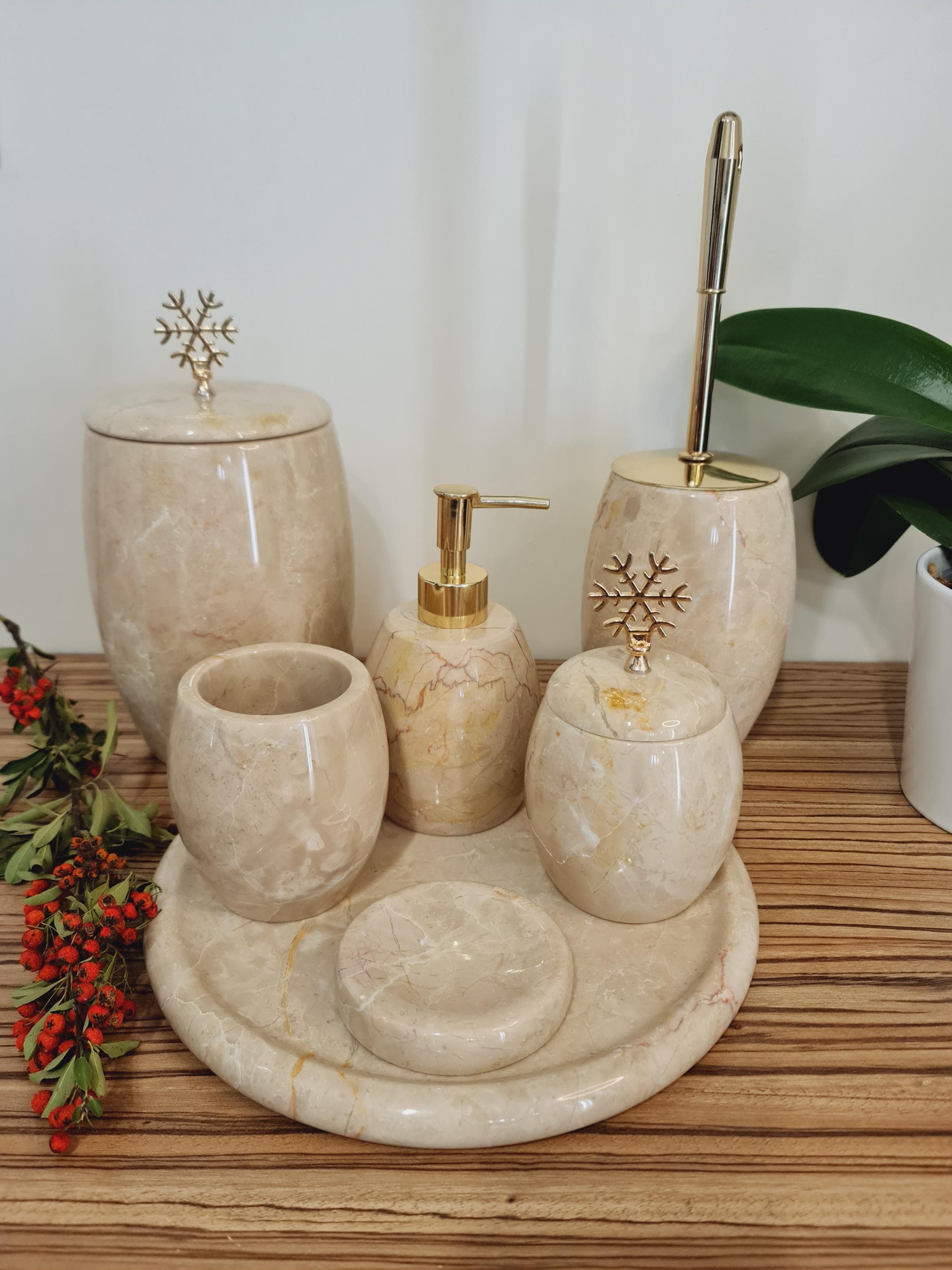 7 Pieces Beige Luxury Marble Stone Bathroom Set - Etsy