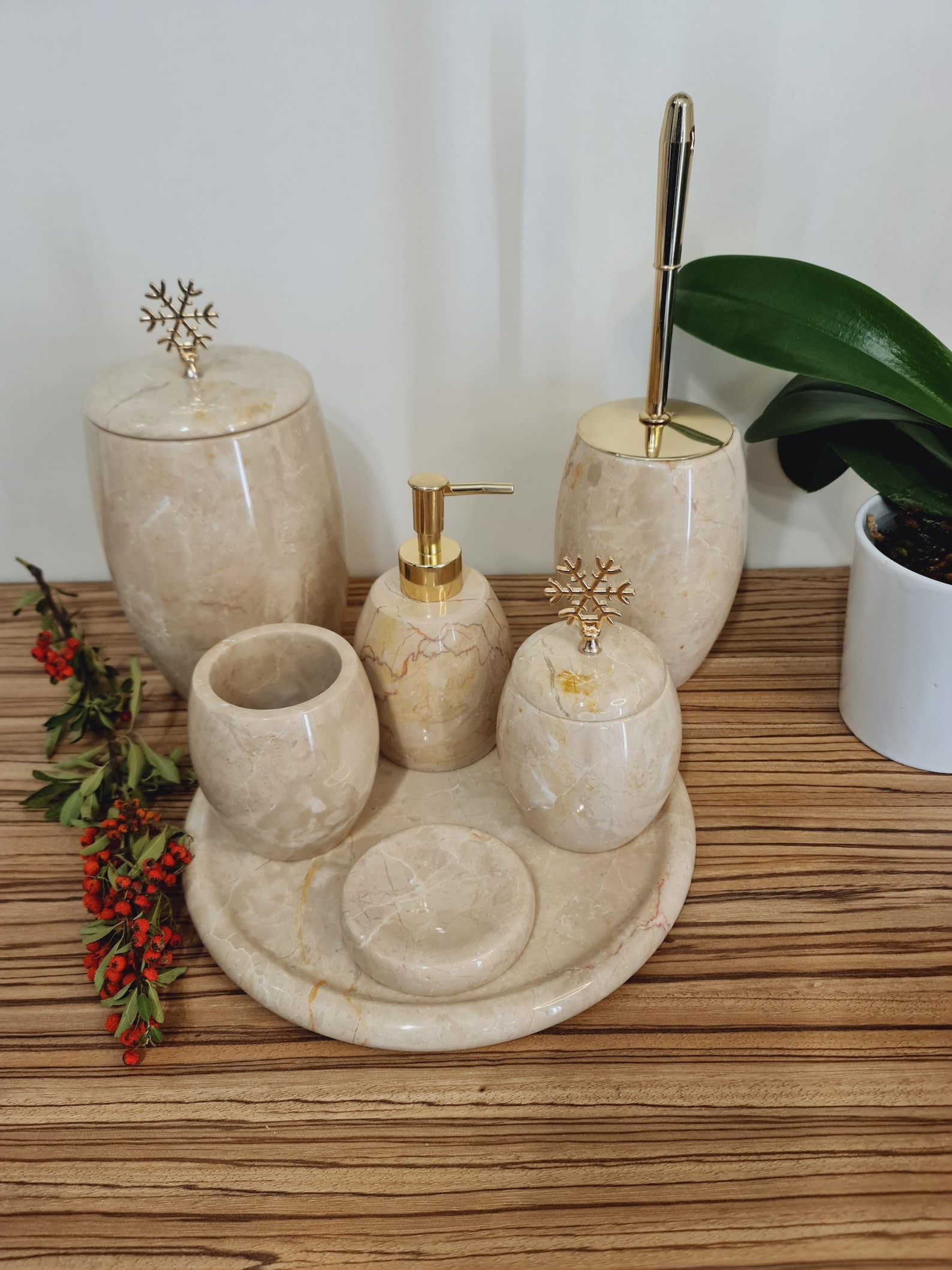 7 Pieces Beige Luxury Marble Stone Bathroom Set - Etsy