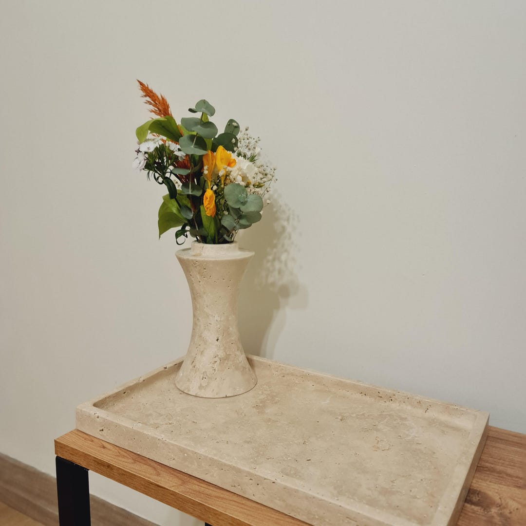Handcarved Natural Travertine Vase: Elegant Home Decor (6.8 Inches) - Etsy